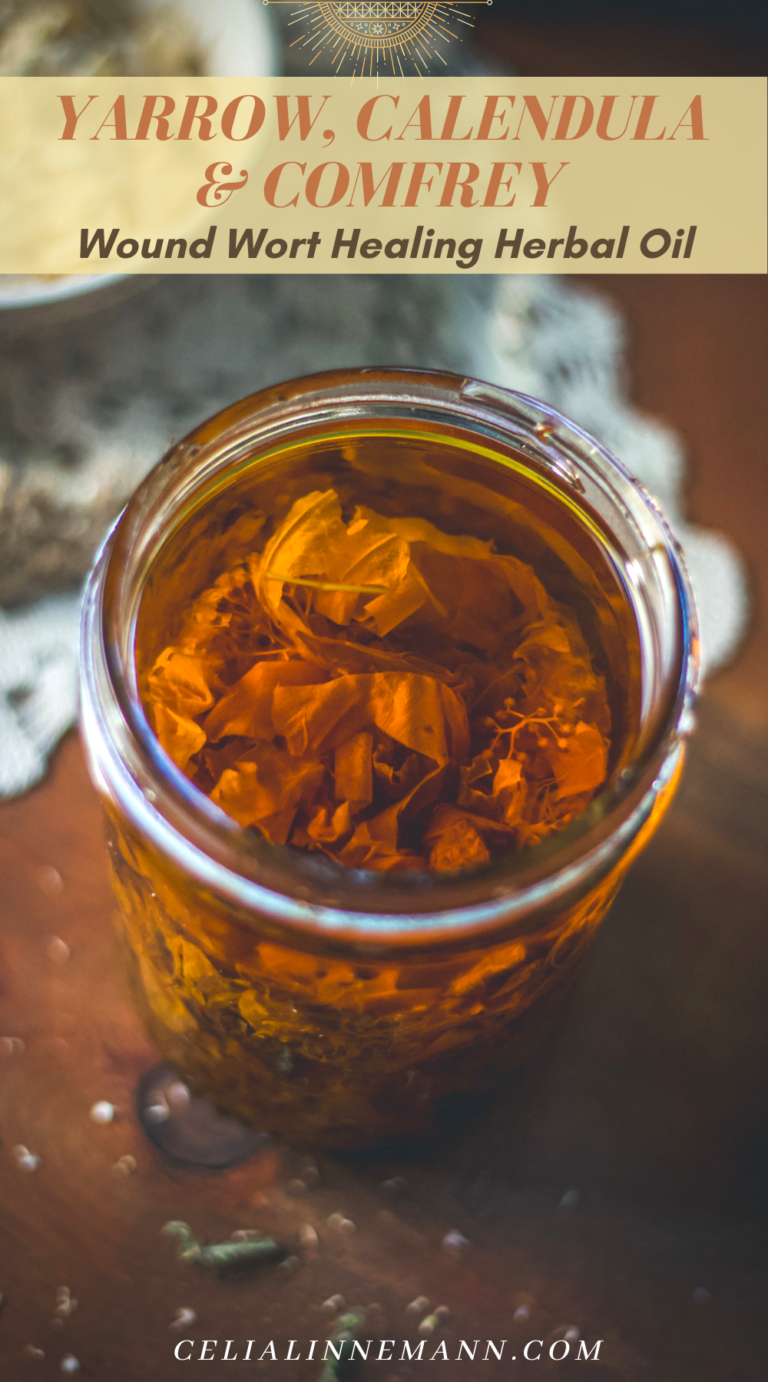 Healing Herbal Oil Recipe with Yarrow, Plantain, Calendula and Comfrey