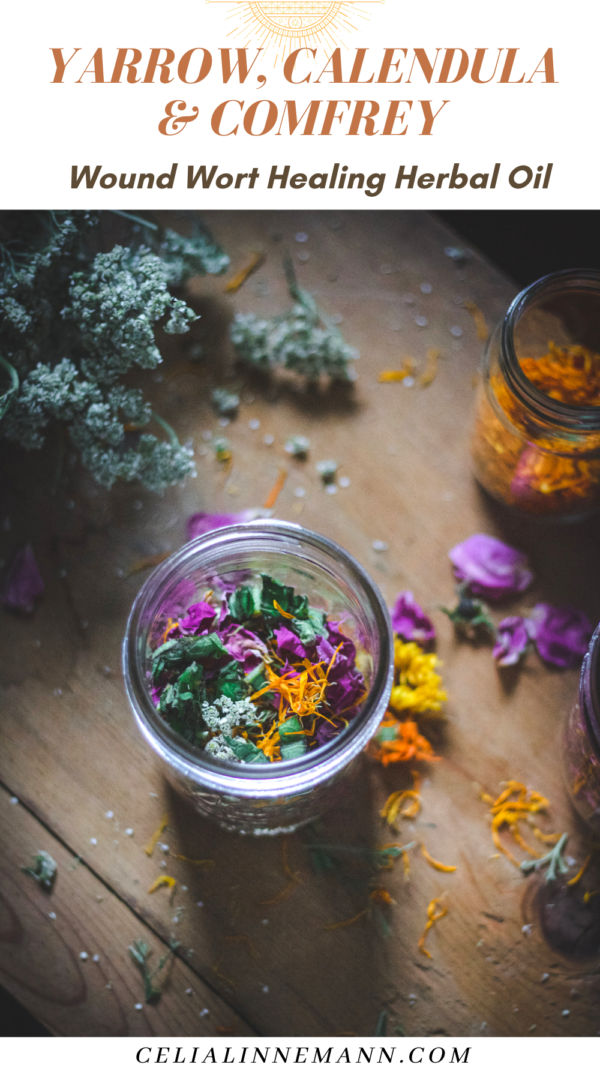 Healing Herbal Oil Recipe with Yarrow, Plantain, Calendula and Comfrey